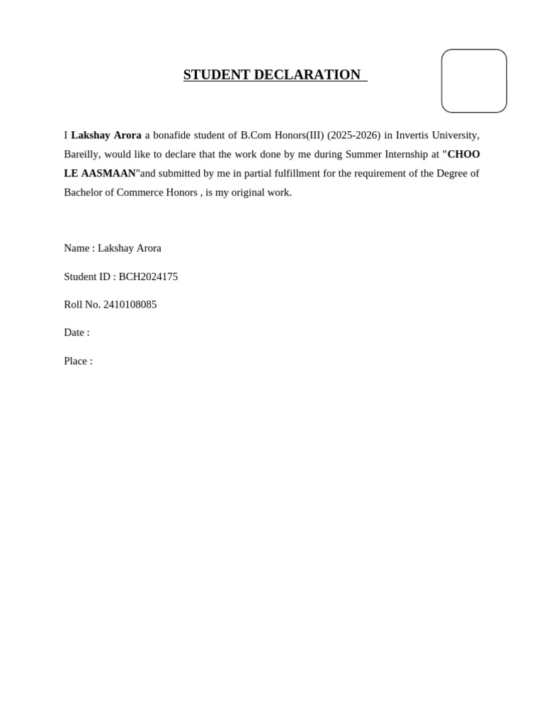 Student Declaration | PDF