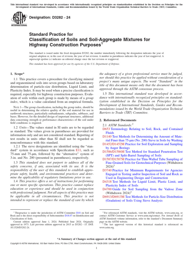 ASTM D3282-2024 AASHTO Classification of Soil | PDF | Sand | Silt