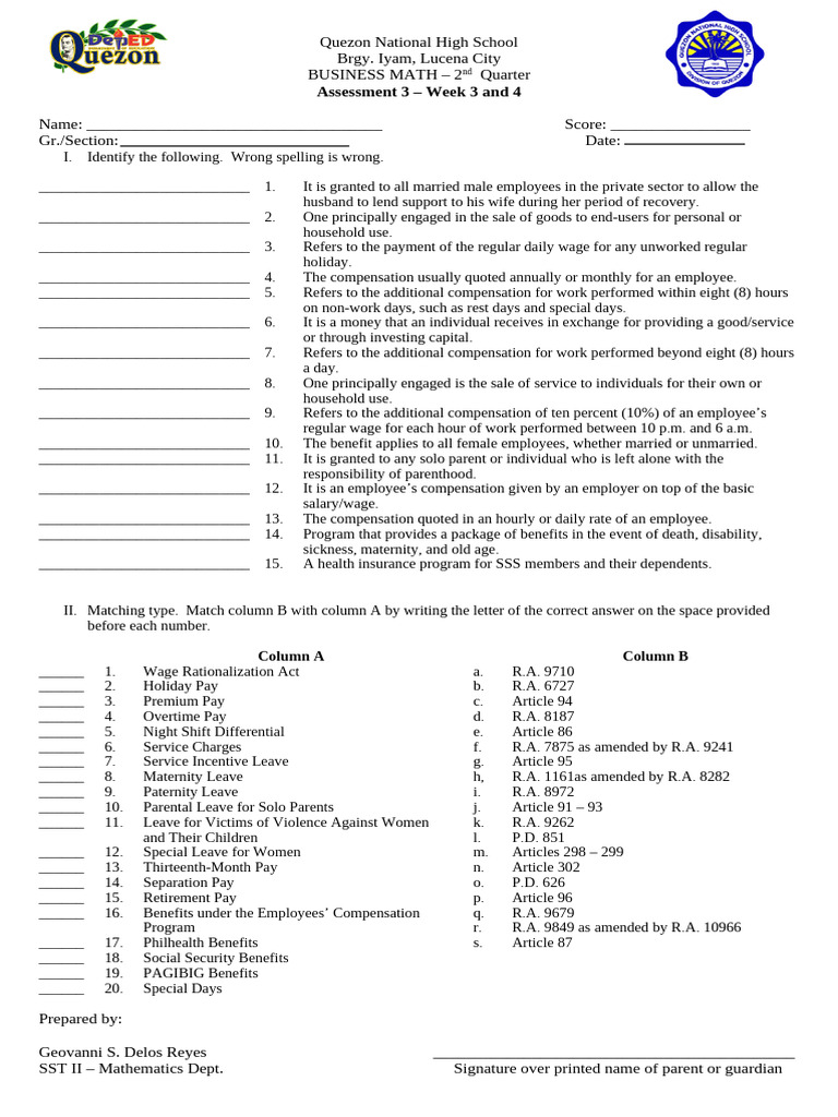 Worksheet No. 3 - 2nd Qtr. - (Salary, Wages, Benefits and Overtime ...