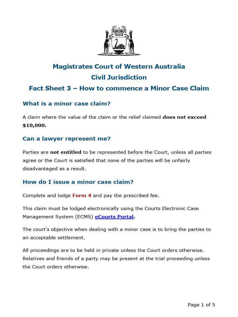 Minor Case Claims in Perth Court | PDF | Corporations | Private Law
