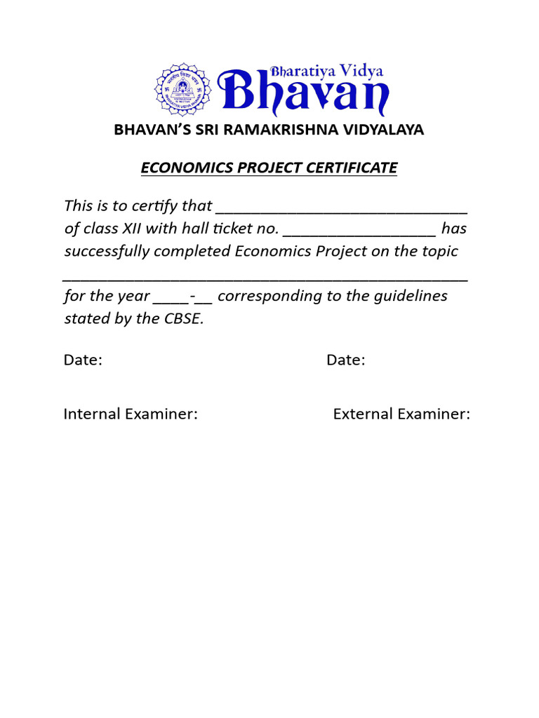 Economics Project Certificate Class XII | PDF