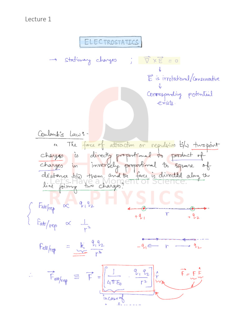 Lecture 1 Coulombs Law | PDF