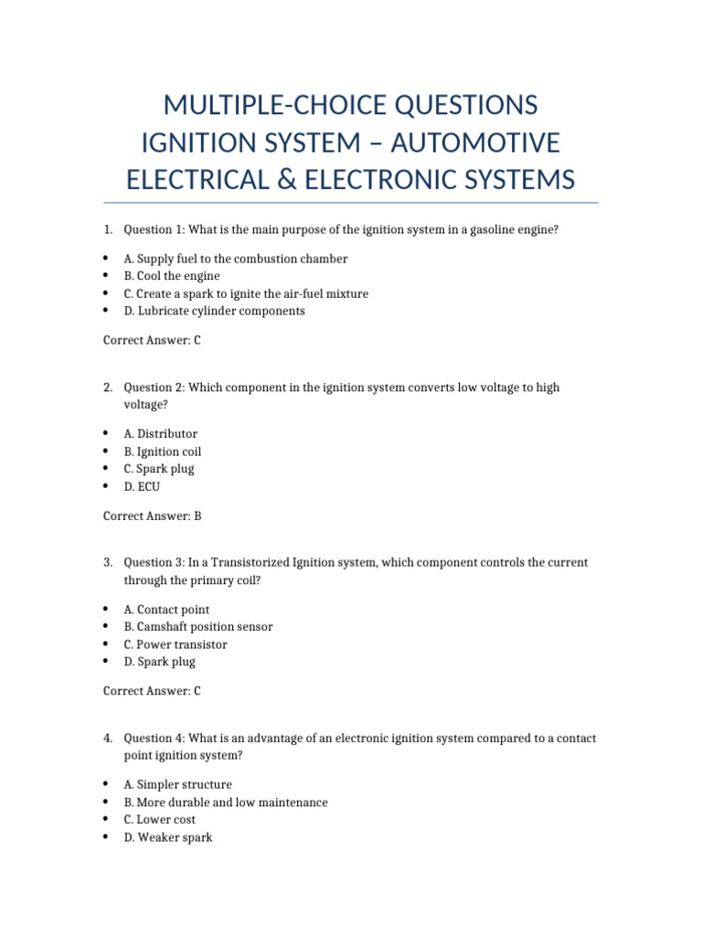Ignition System Multiple Choice Questions en | PDF | Ignition System | Engines