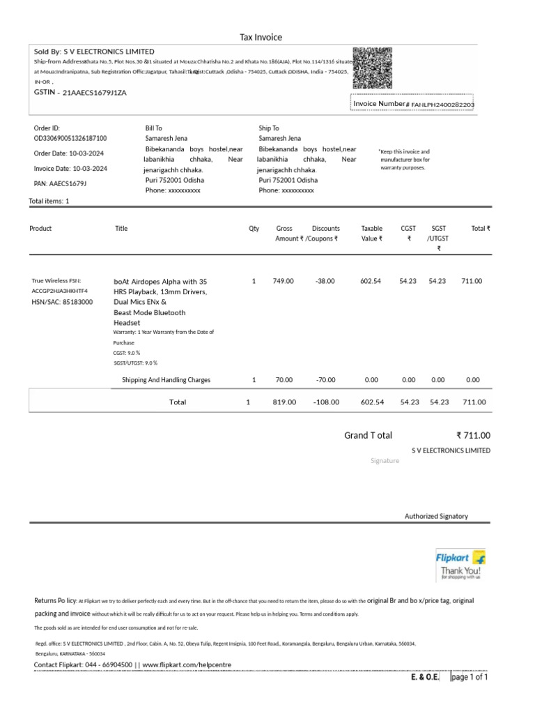 Flipkart Invoice - PDF - Invoice | PDF