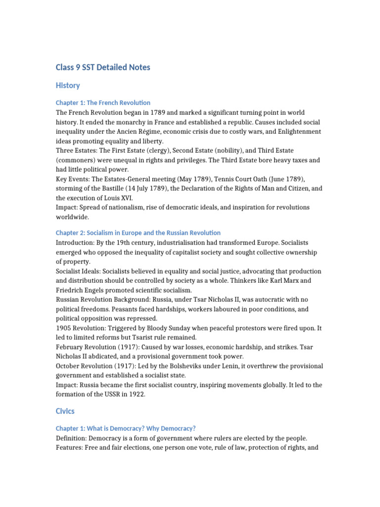 Class 9 SST Notes: History, Civics, Geography | PDF | Socialism ...