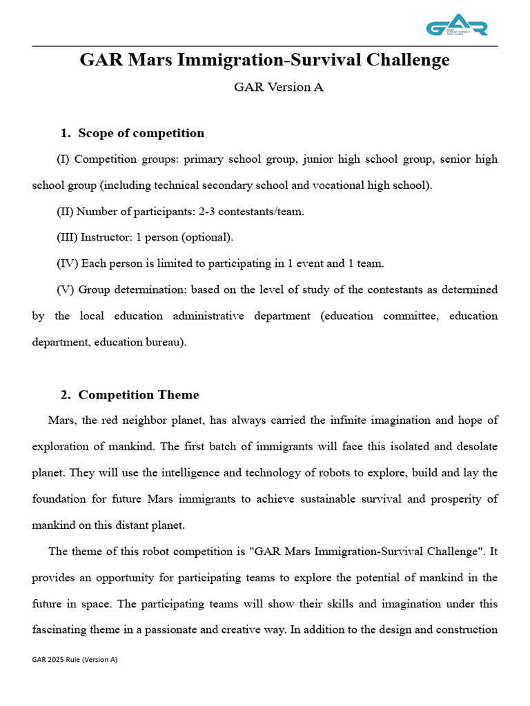 Rule of GAR 2025 Version A 1 | PDF | Water | Mars