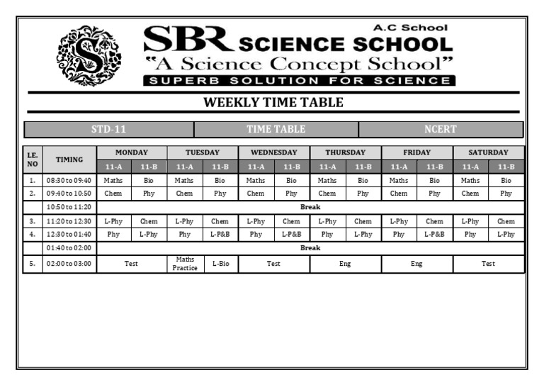 STD-11 Weekly Time Table NCERT | PDF