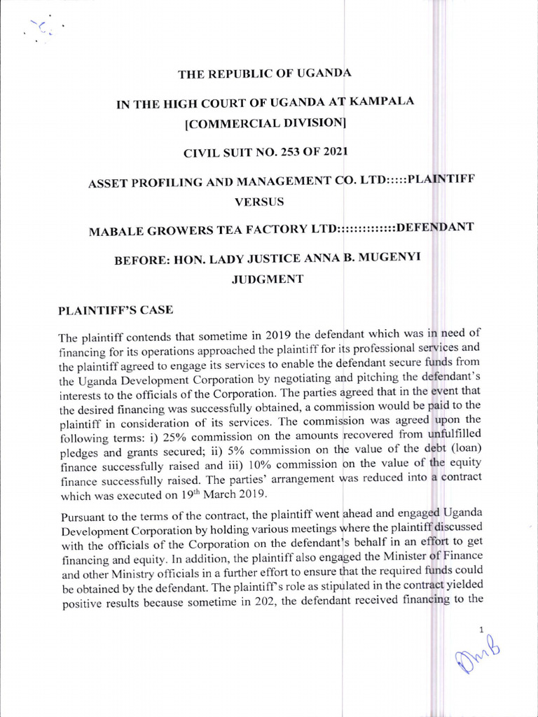 Uganda High Court Case: Asset Profiling vs. Tea Factory | PDF | Lawsuit ...