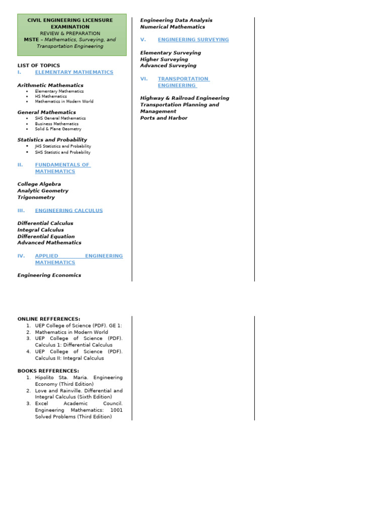 MSTE Review for Civil Engineering Exam | PDF