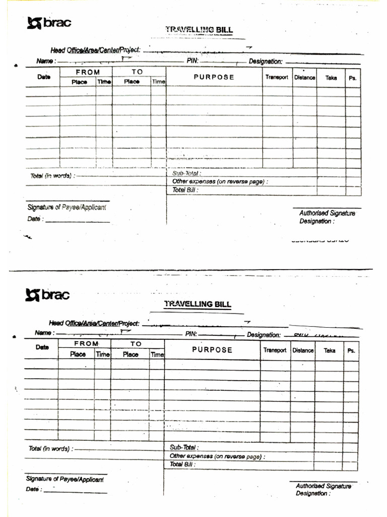 Traveling Bill Format | PDF