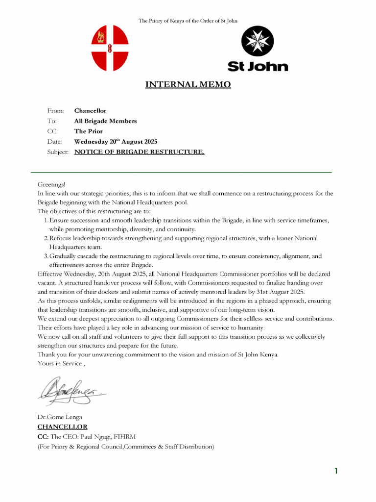 Brigade Restructure Memo. | PDF