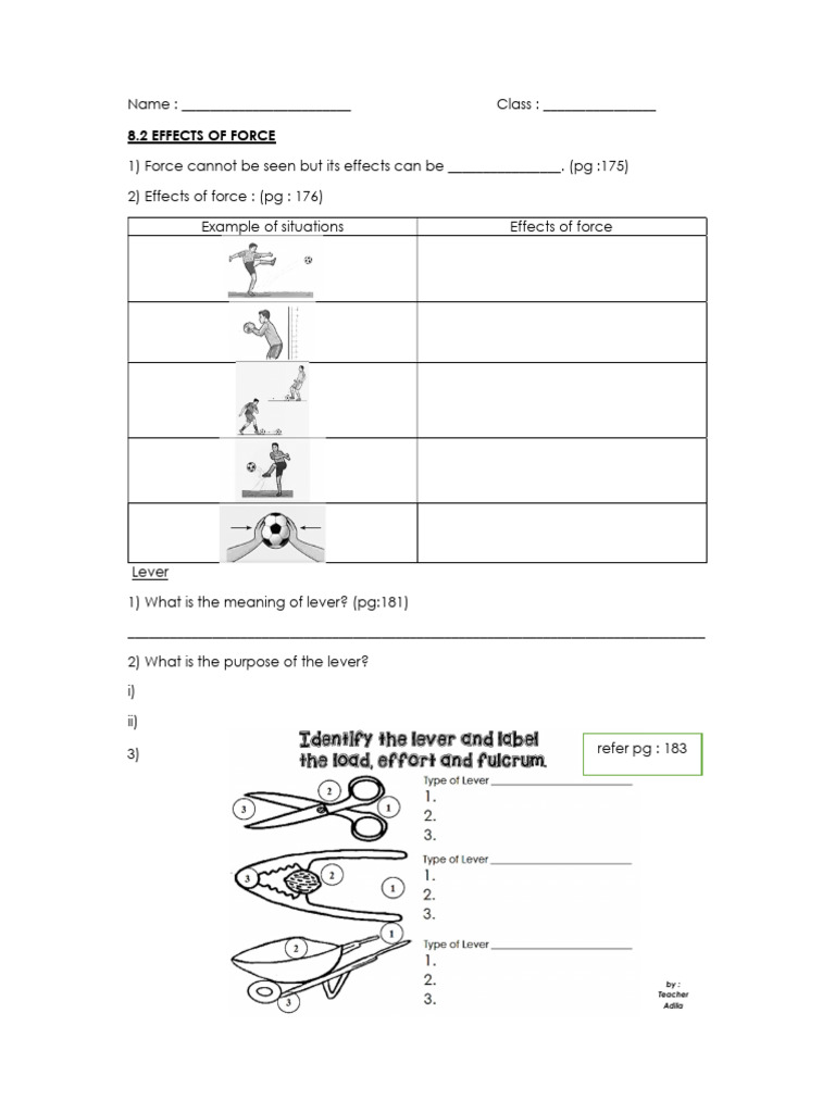 Worksheet Chapter 8 Form 2 8.2 Effects of Force Answer | PDF | Lever | Force