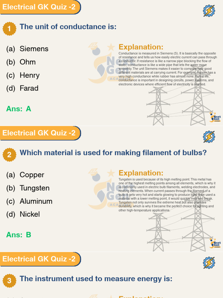 Electrical GK Quiz Part 5 | PDF | Electric Motor | Power Inverter