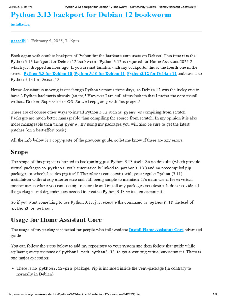 Python 3.13 Backport For Debian 12 Bookworm - Community Guides - Home Assistant Community | PDF ...