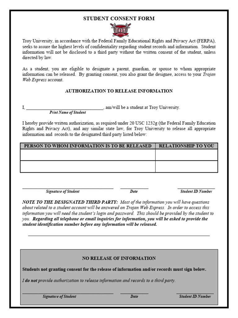 Troy University Student Consent Form | PDF
