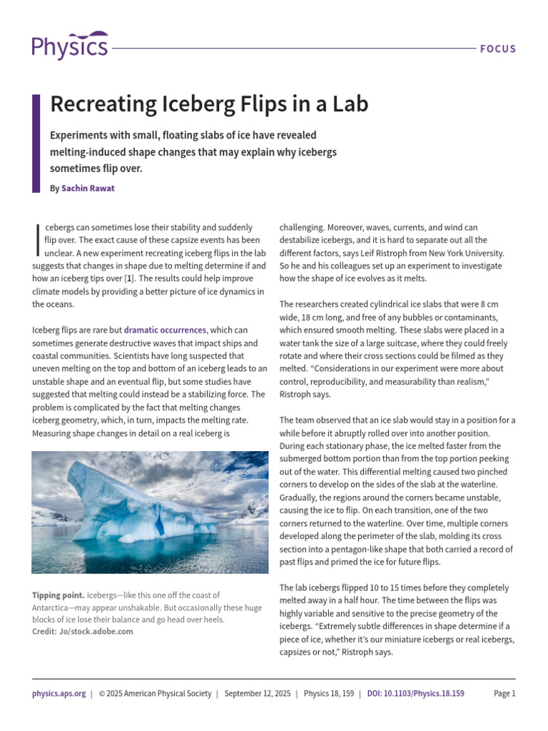 Lab Study of Iceberg Flipping Dynamics | PDF | Ice | Earth Sciences