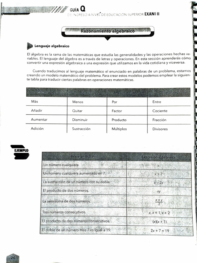 Lenguaje Algebraico y Operaciones Matemáticas | PDF | Multiplicación ...
