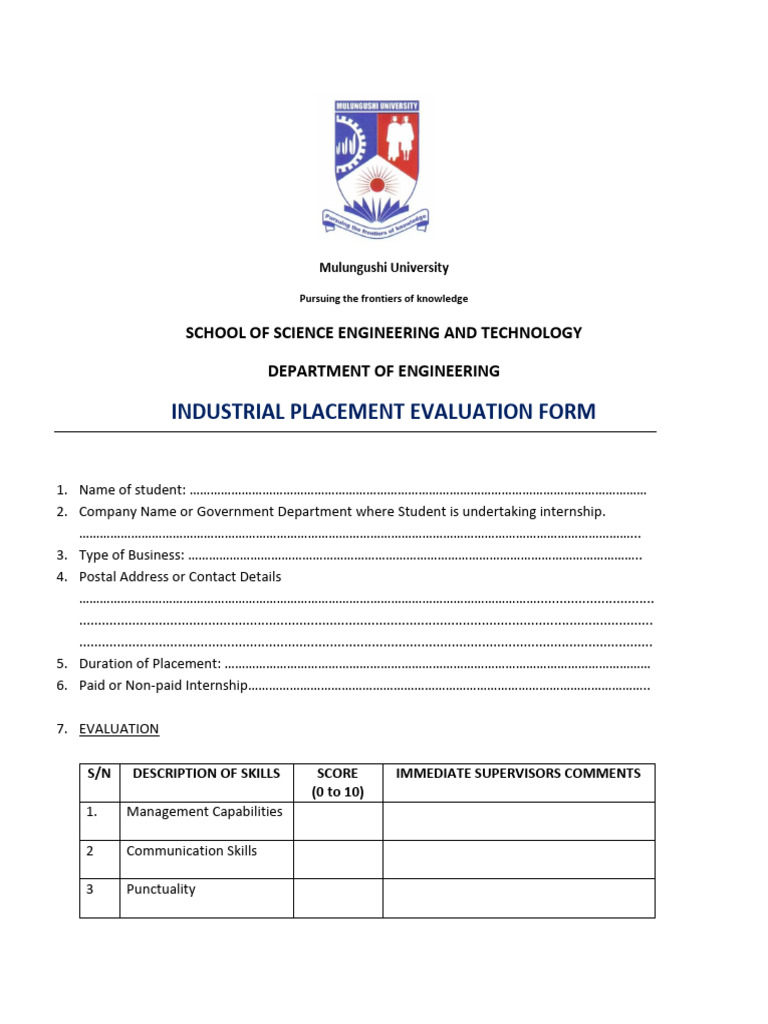 Industrial Placement Evaluation Form | PDF | Chess Theory | Chess