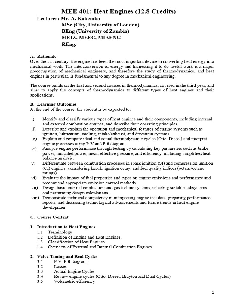Heat Engines Course Overview and Outcomes | PDF | Internal Combustion ...