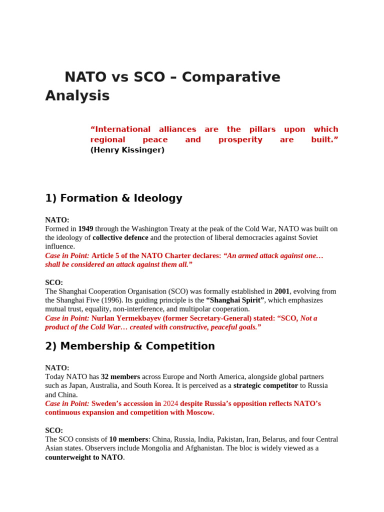 NATO Vs SCO | PDF | Nato | Political Science