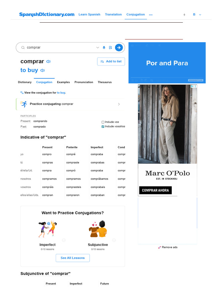 Comprar Conjugation - Conjugate Comprar in Spanish | PDF