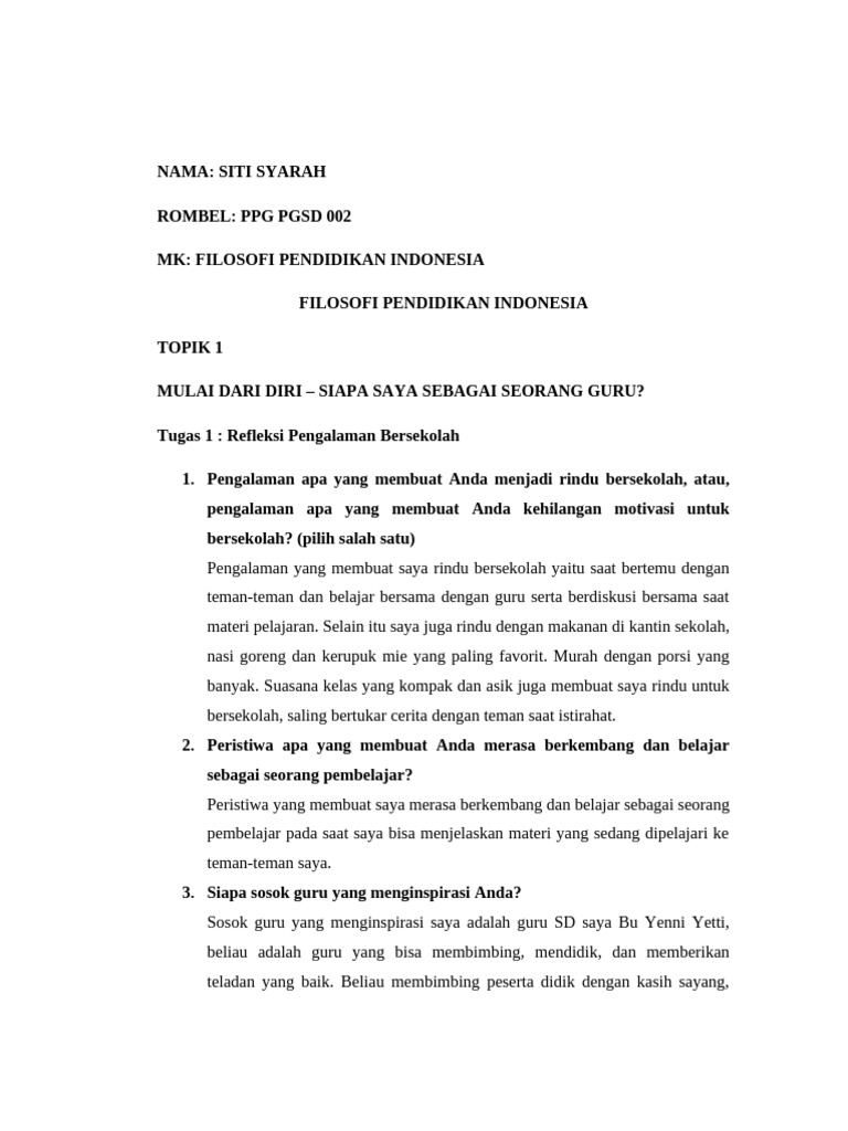 Refleksi Filosofi Pendidikan Siti Syarah | PDF