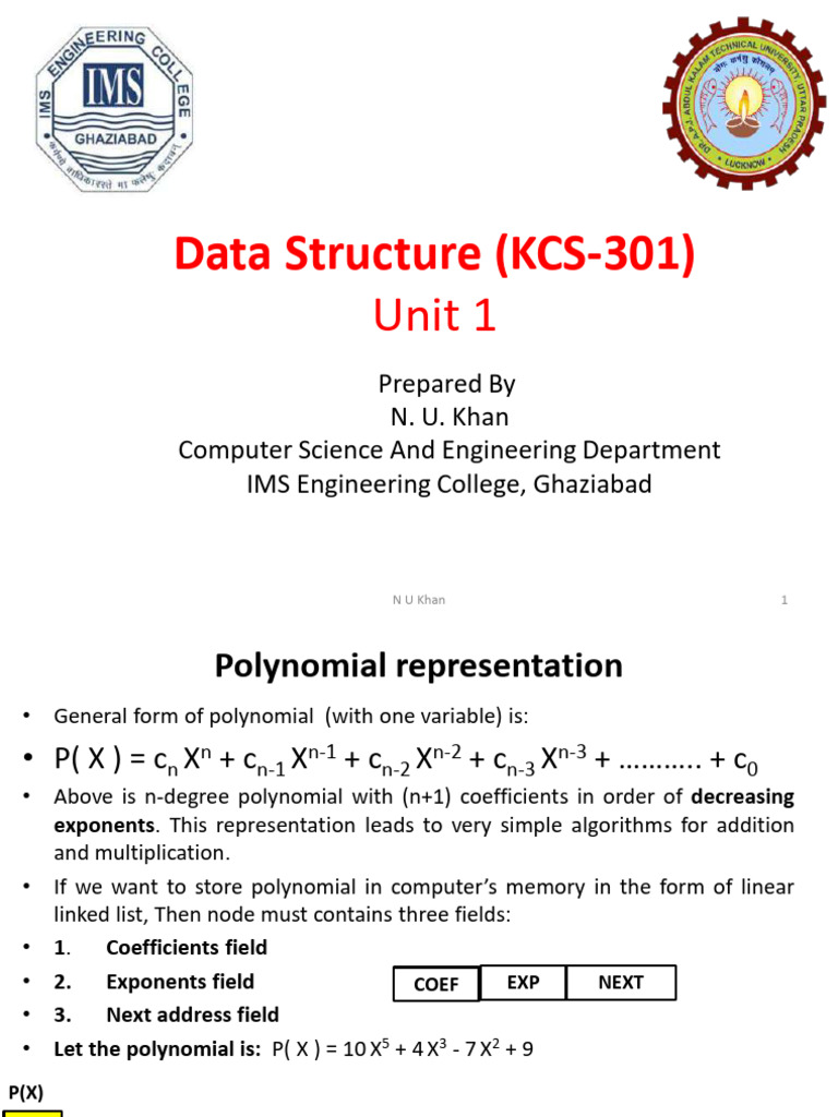 Unit-1 Application of Linear Linked List (Polynomial Addition) | PDF | Polynomial | Algebra