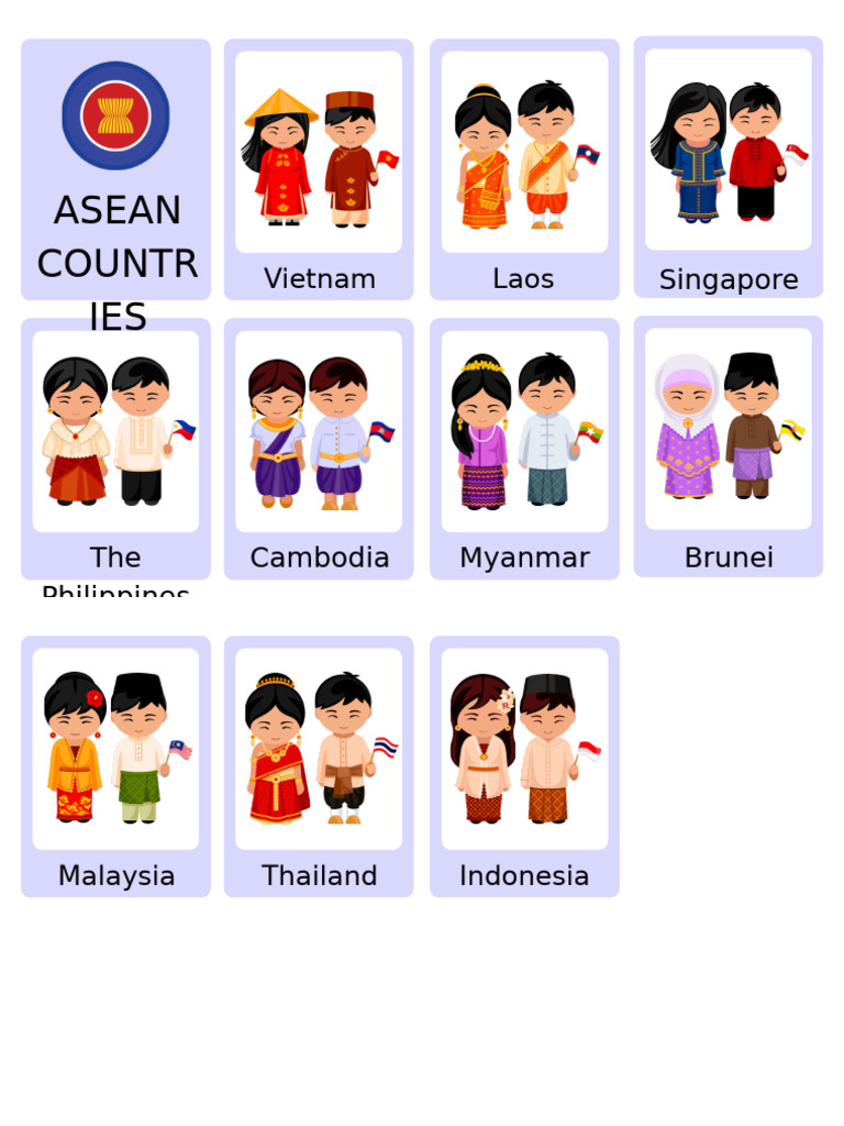 ASEAN Countries Flashcards in Colorful Bold Style | PDF