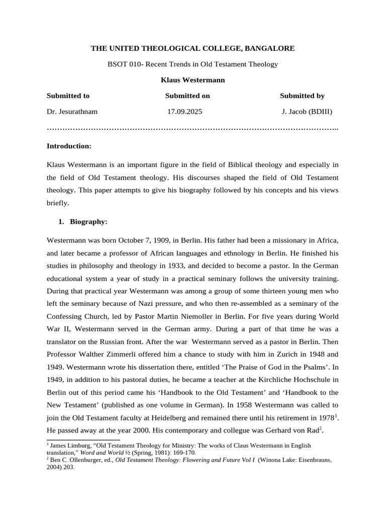 Westermann's Insights on Old Testament Theology | PDF | Old Testament ...