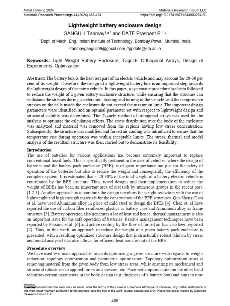Lightweight Battery Enclosure Optimization | PDF | Stress (Mechanics ...