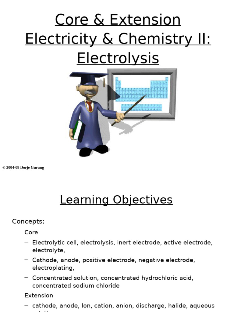 Core & Extension Electricity & Chemistry II Electrolysis | PDF | Anode | Electrode