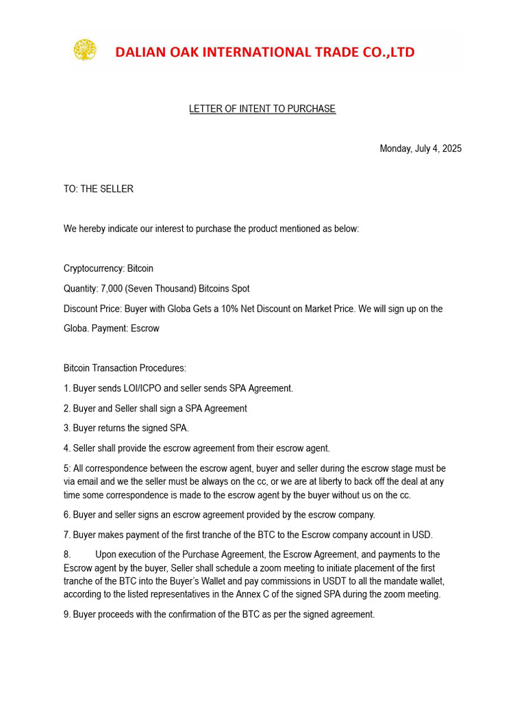 Intent to Purchase 7,000 Bitcoins | PDF