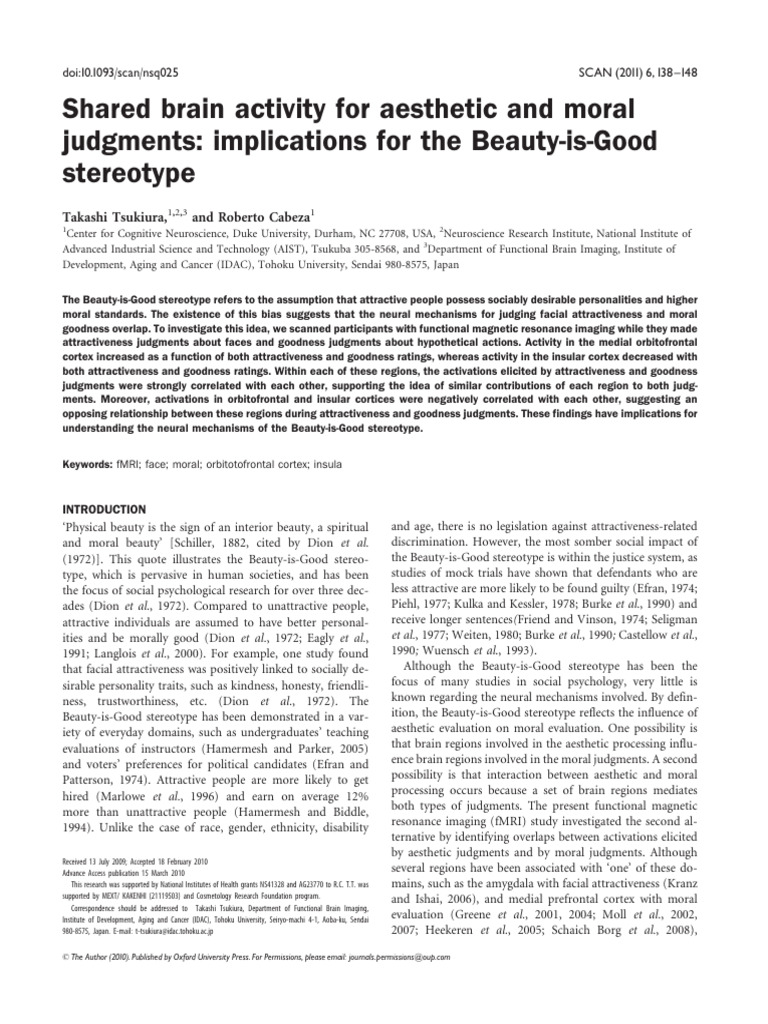 Shared Brain Activity For Aesthetic and Moral Judgments - Implications ...