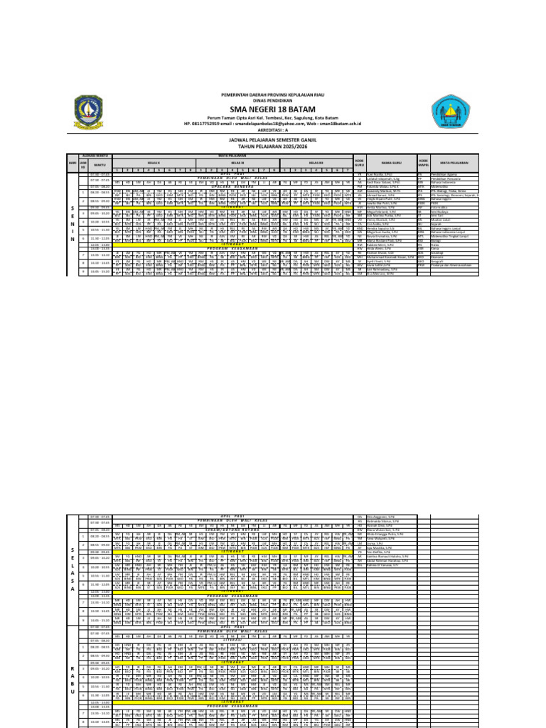 1 Jadwal Mengajar SMA N 18 Batam - Update - 8 - Agustus | PDF