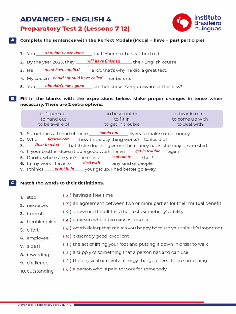 Advanced English Test: Modals & Tenses | PDF | Languages | Foreign ...