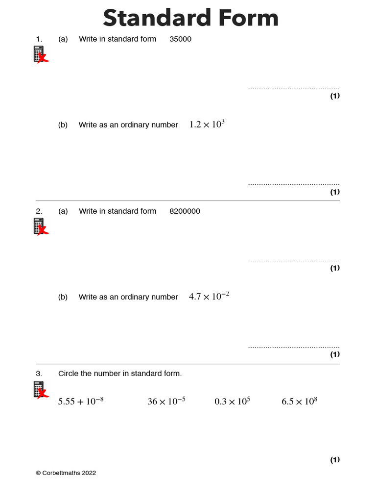 Standard-Form Worksheet | PDF