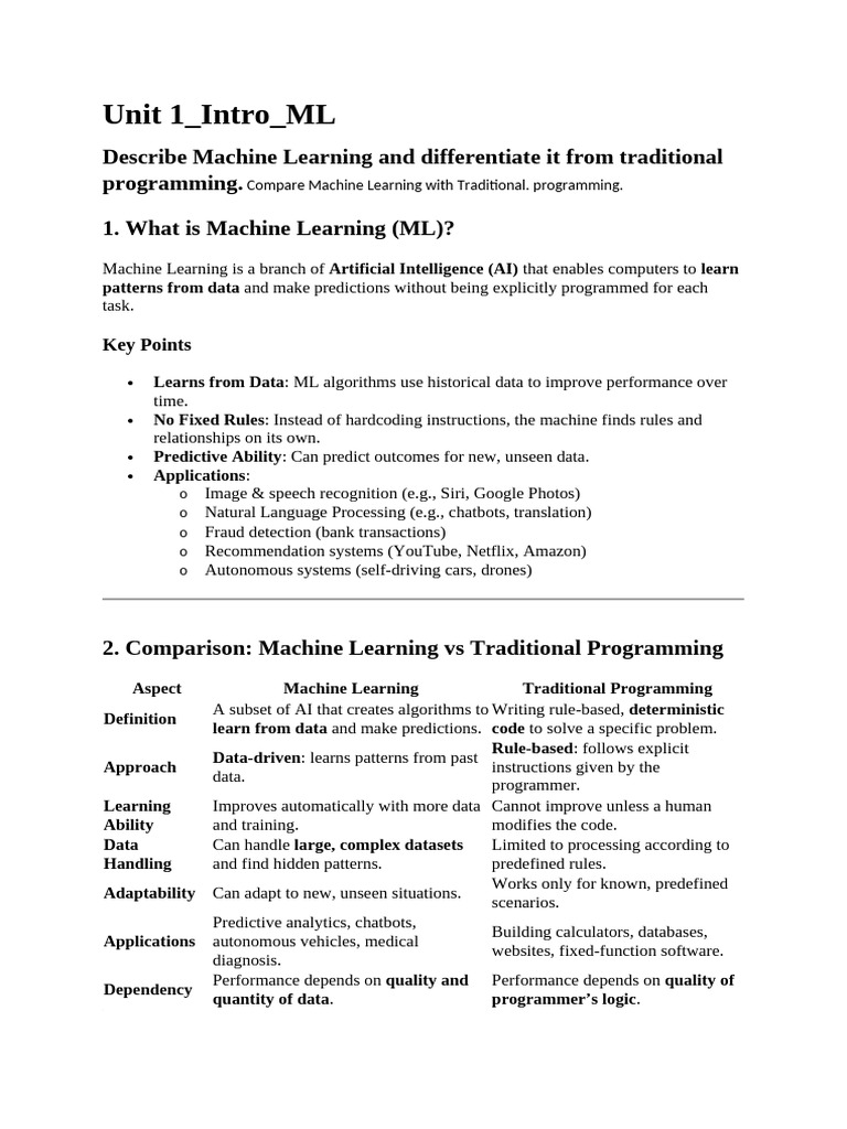 Unit 1 - Intro - ML | PDF | Principal Component Analysis | Machine Learning