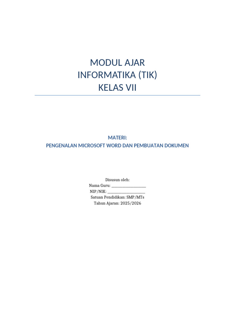 Modul Ajar TIK Kelas VII PPG Lengkap | PDF