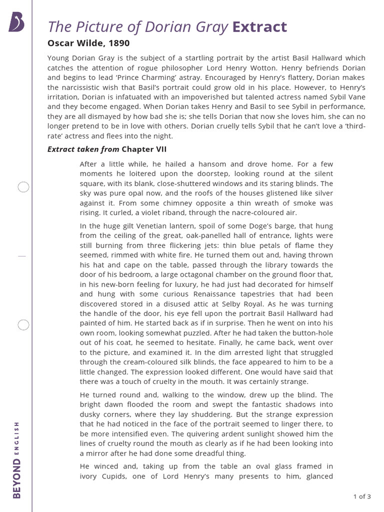 Dorian Gray's Portrait Transformation | PDF | The Picture Of Dorian Gray