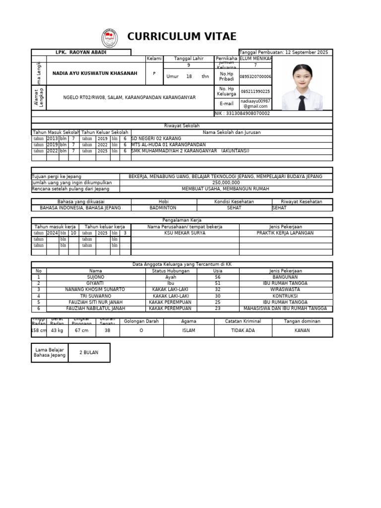 CV MARTANI NADIA AYU KUSWATUN KHASANAH Salinan | PDF