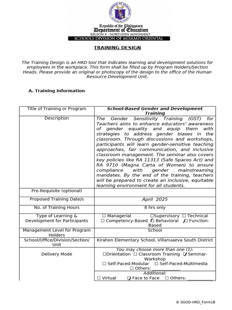 Training-Design - On GAD 2025 | PDF | Teachers | Classroom Management
