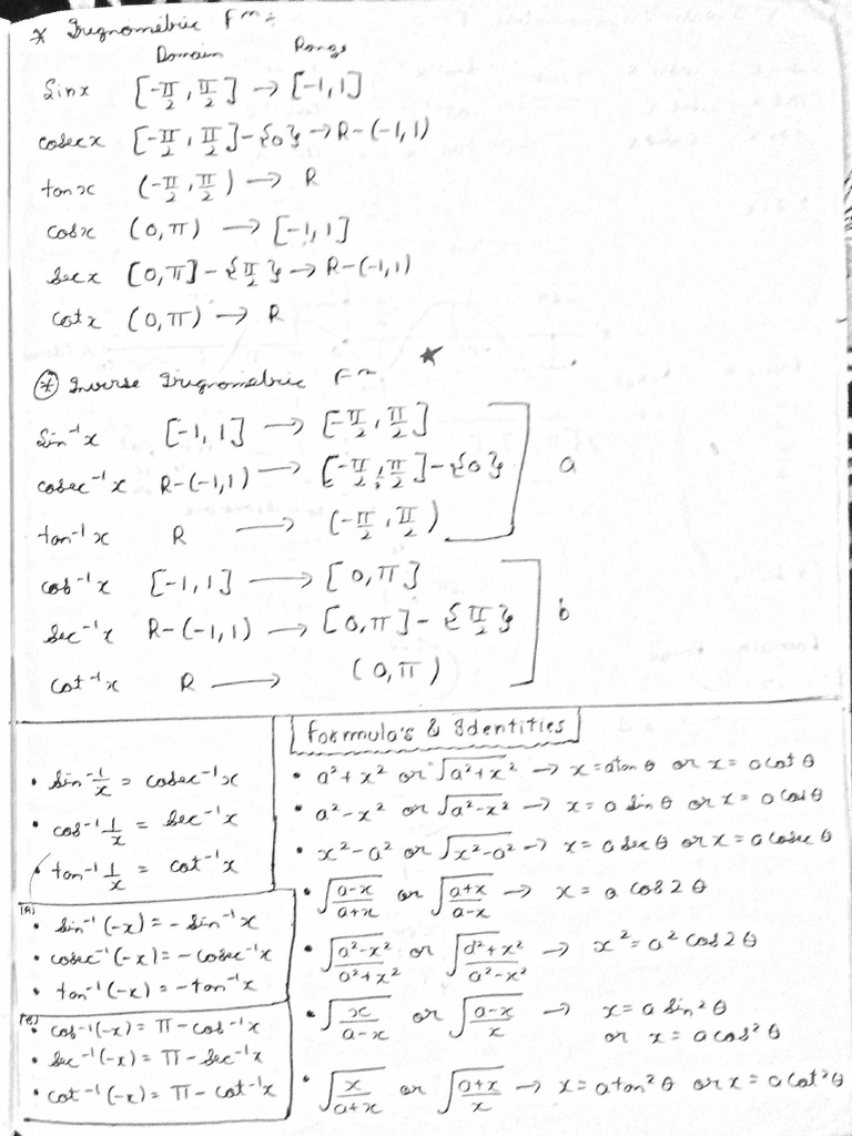 Inverse Trigonometric and Trigonometric Formula Sheet 11 | PDF