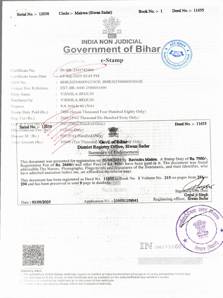 Registered Deed Document - 250501158841 | PDF