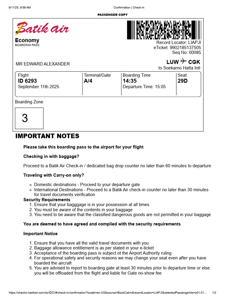 Confirmation - Check-In - Edward | PDF | Aviation