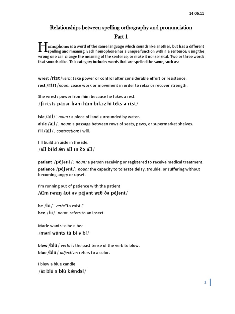 Relationships between spelling orthography and pronunciation