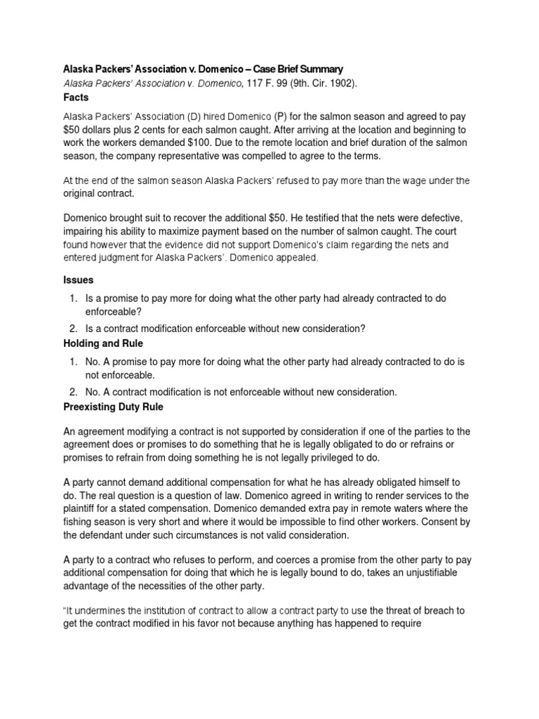 Alaska Packers' Association v. Domenico - Case Brief Summary | PDF ...