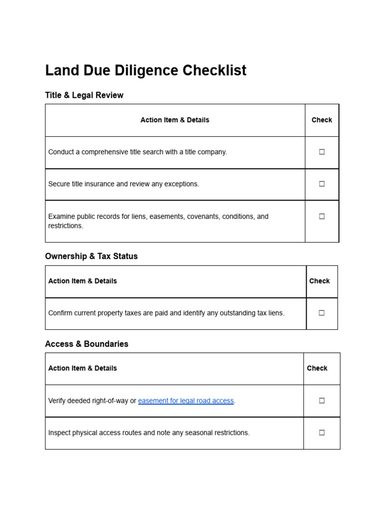 Land Due Diligence Checklist | PDF | Zoning | Infrastructure