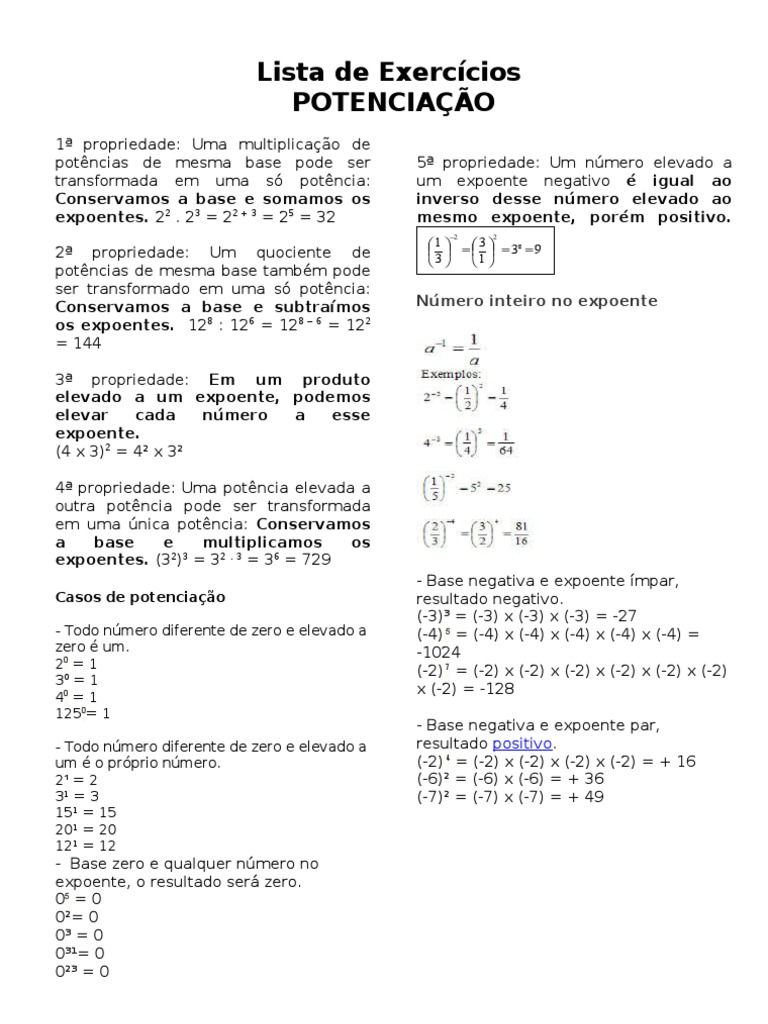 Exercícios - potenciação! 9º ano