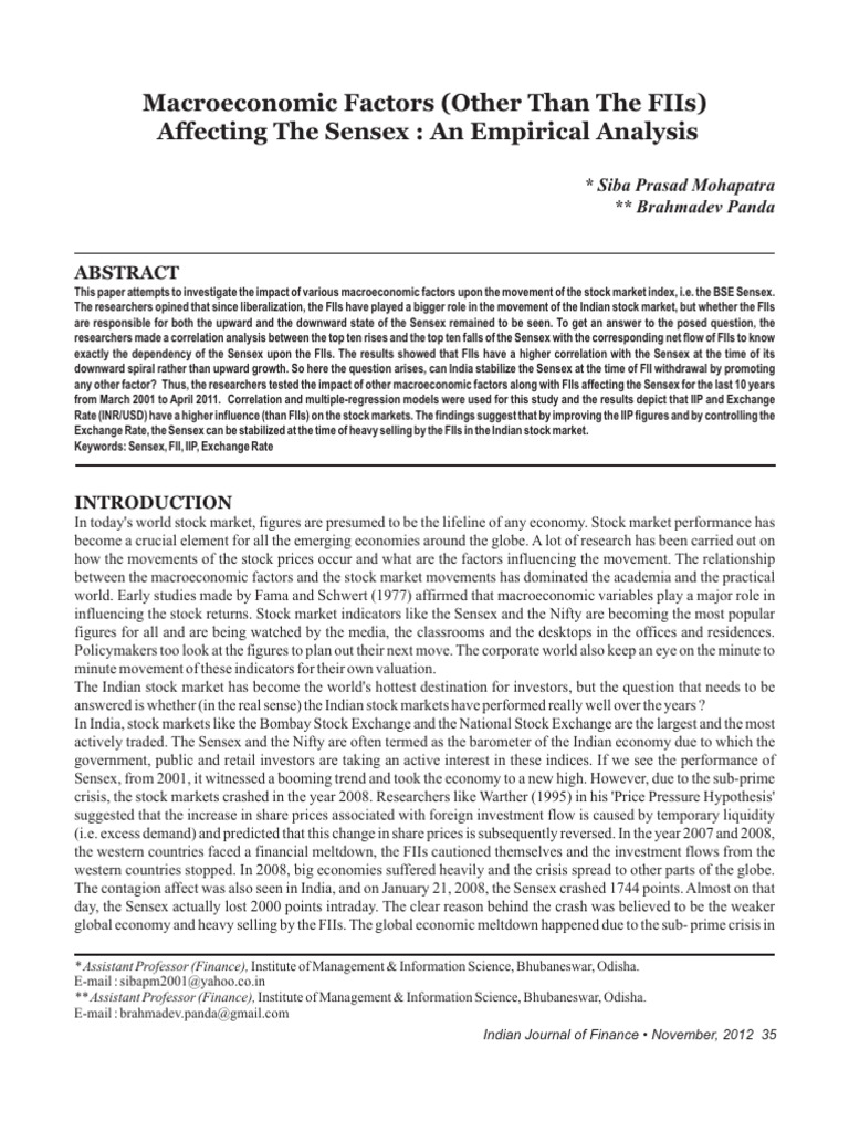 Macroeconomic Influences on Sensex | PDF | Stock Market | Macroeconomics