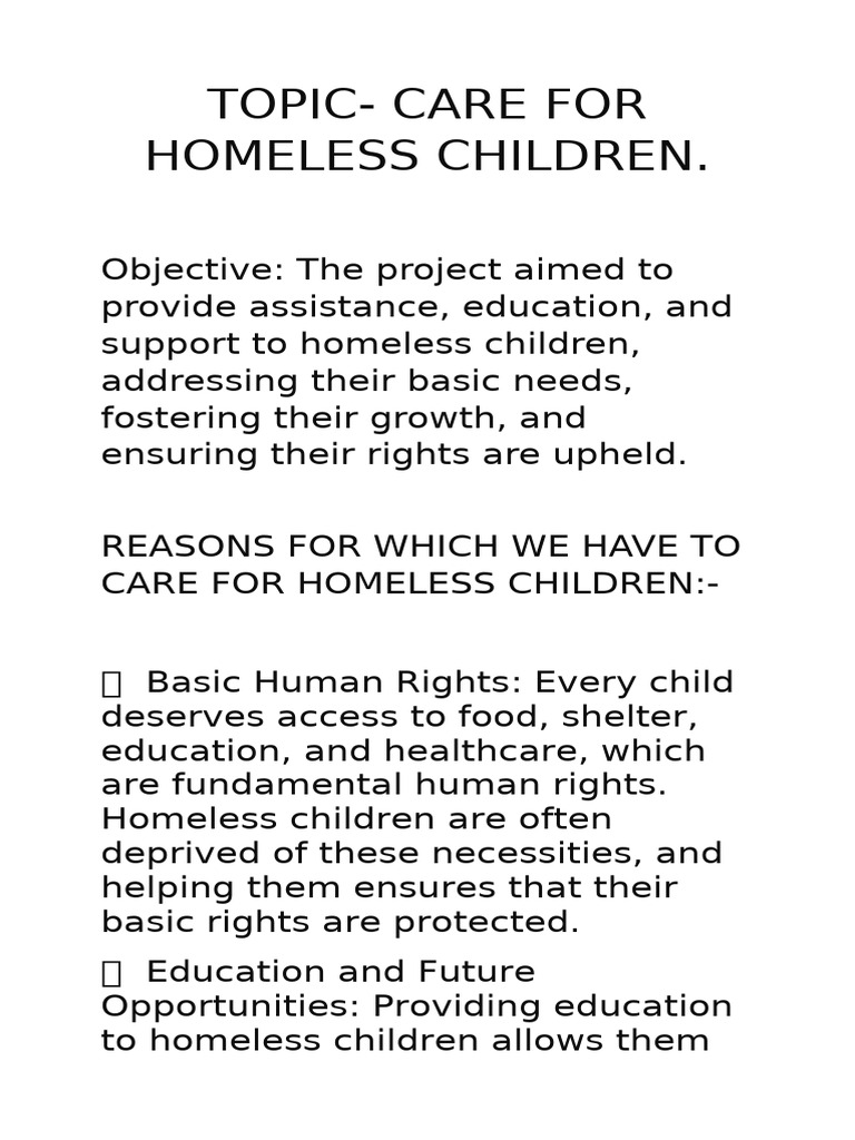 Care for Homeless Children Project | PDF | Homelessness | Social Policy